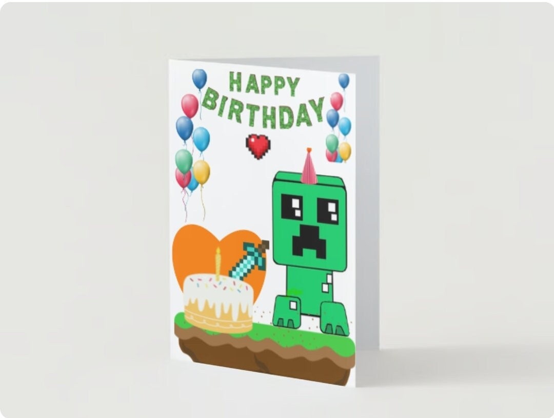 Mine Birthday Card 7x5 Cute Creeper Printable Happy Birthday Pdf ...