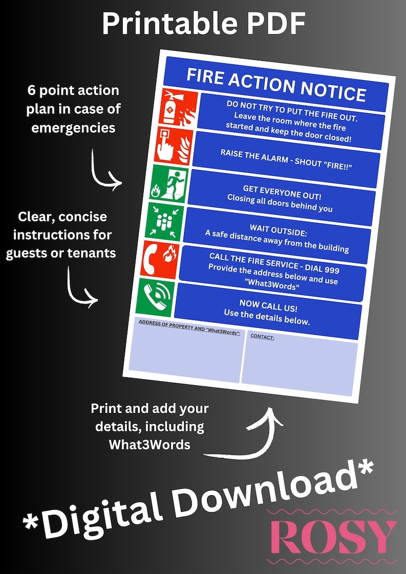 Fire Action Notice, Printable Fire Action Sign, Fire Safety Procedure ...