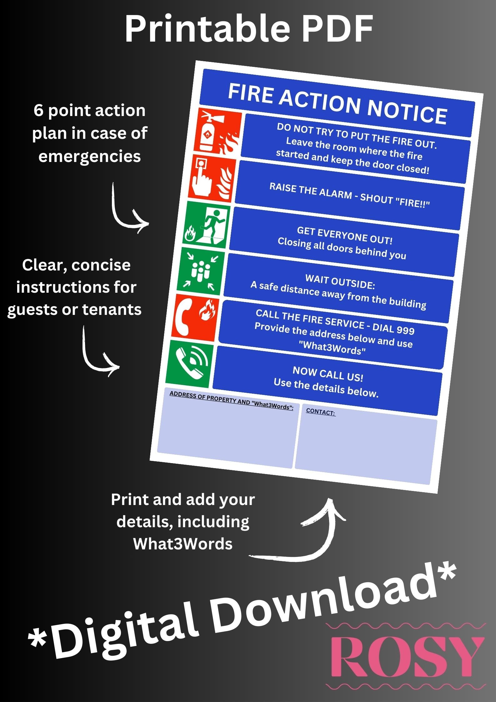 Fire Action Notice, Printable Fire Action Sign, Fire Safety Procedure ...