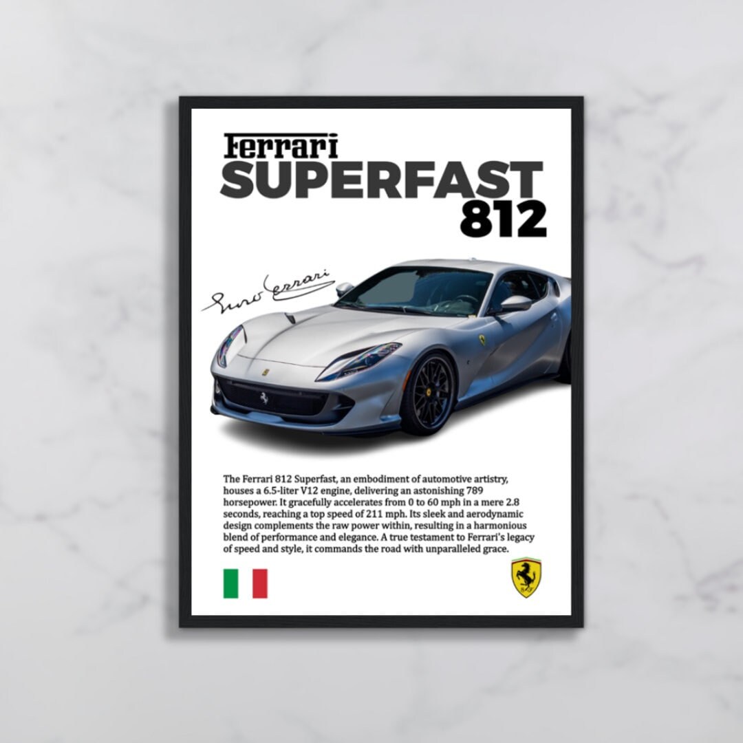 Ferrari 812 Superfast Poster Ferrari Poster Modern Car Art, Wall Decor ...