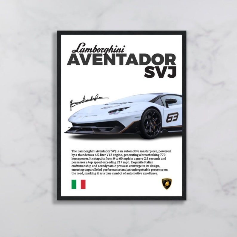 Lamborghini Aventador SVJ Wall Poster Car Art Photography, Car Poster ...