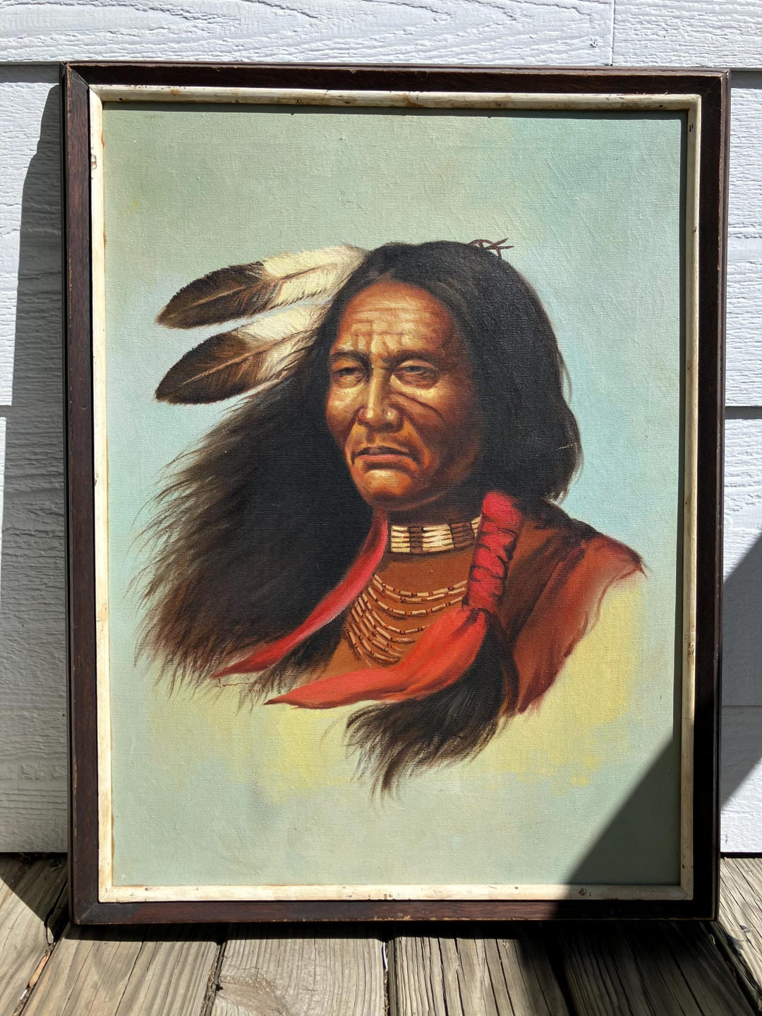Native American Indian Chief Portrait Western Art Oil Painting Unknown ...
