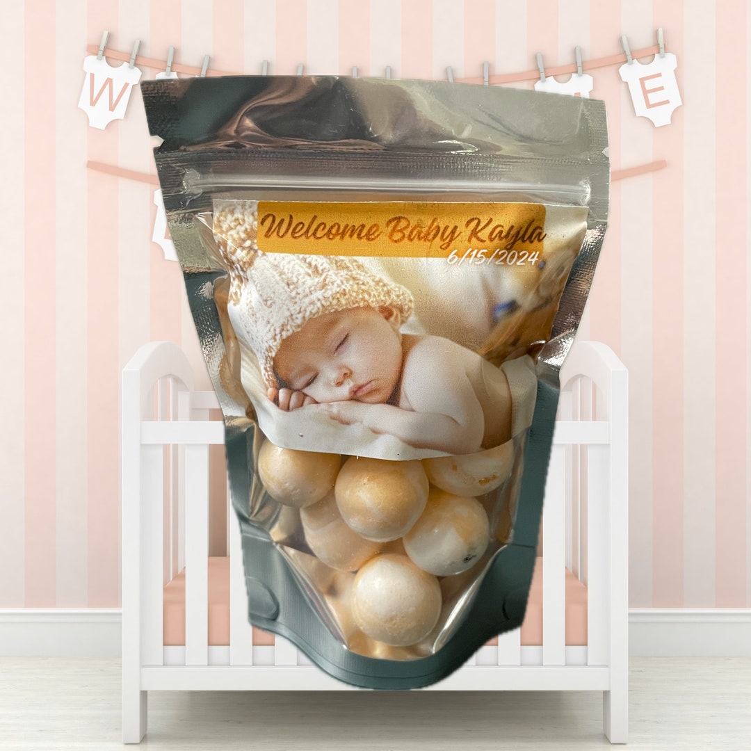 Custom Baby Shower Candy. Your Photo & Text on 5 Mylar Bags 3.5x5.5 ...