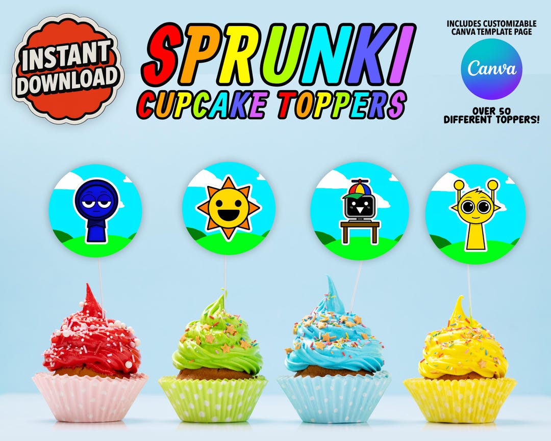 50+ Printable Sprunki Cupcake Toppers Template, Incredibox Sprunki ...