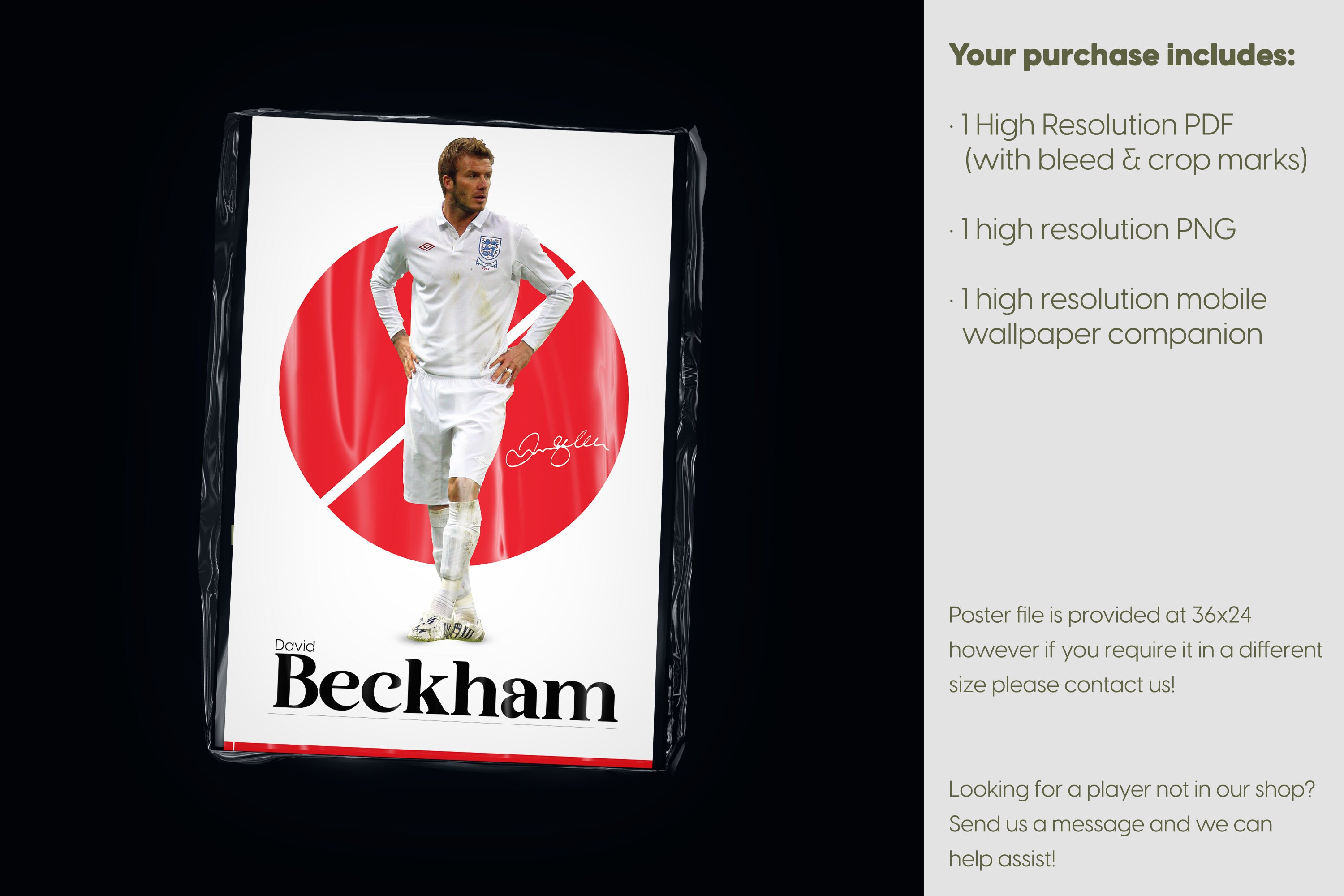 David Beckham Poster, England Football, Soccer Gifts, Sports Poster ...