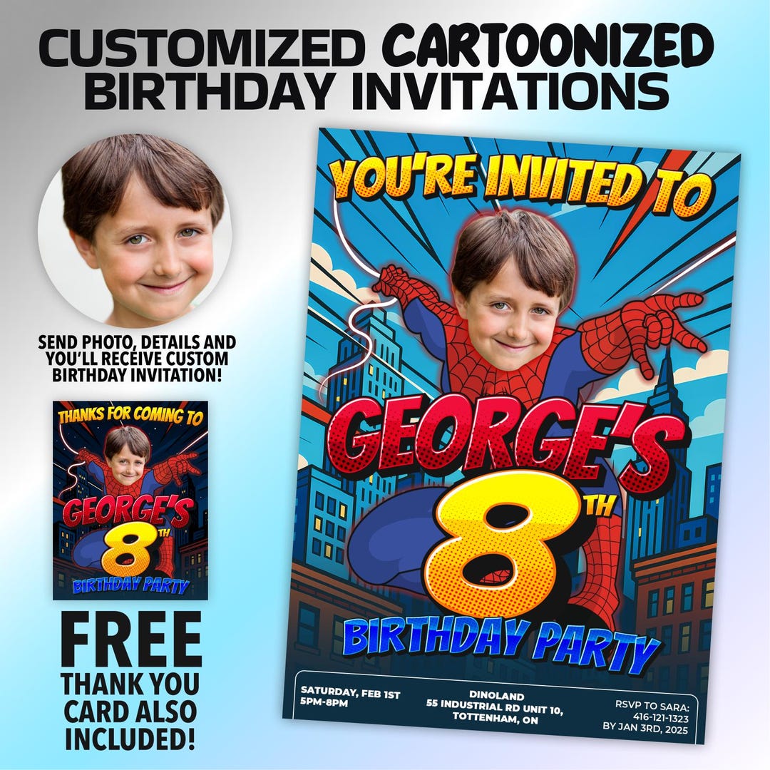 Spiderman Birthday Party Invitation With Photo, Spiderman Party ...