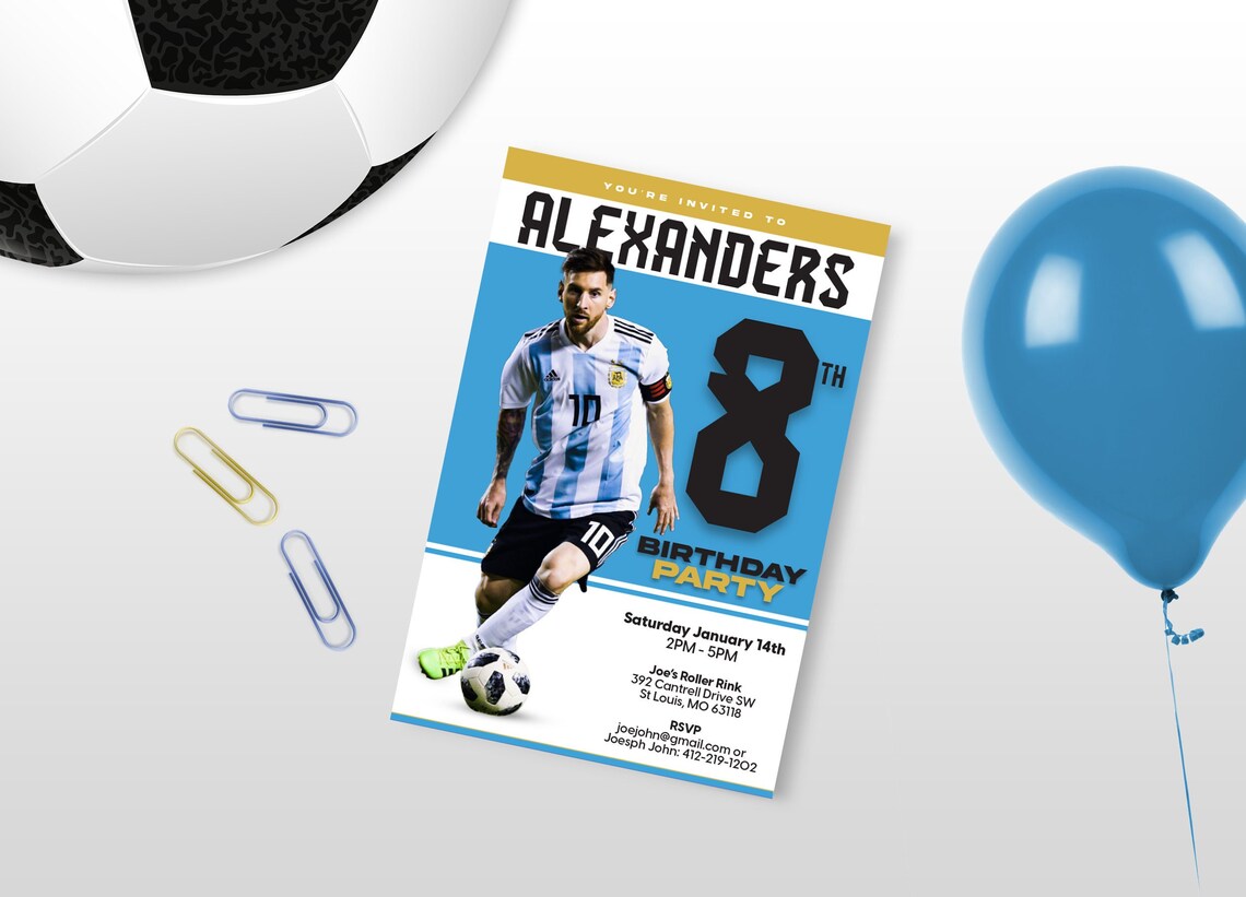 Invitación de cumpleaños de fútbol de Lionel Messi Perfecto para redes ...