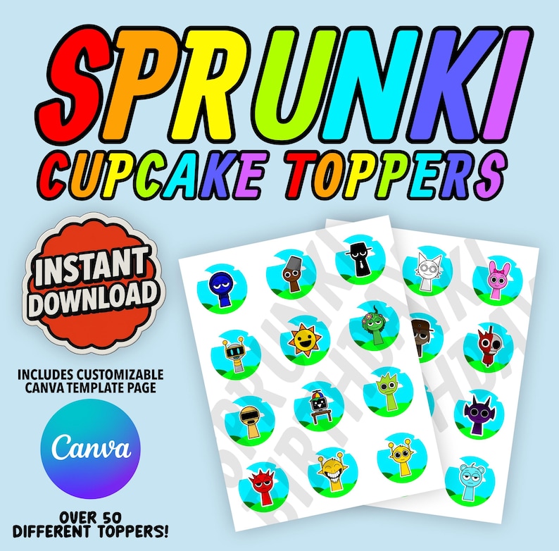 50+ Printable Sprunki Cupcake Toppers Template, Incredibox Sprunki ...