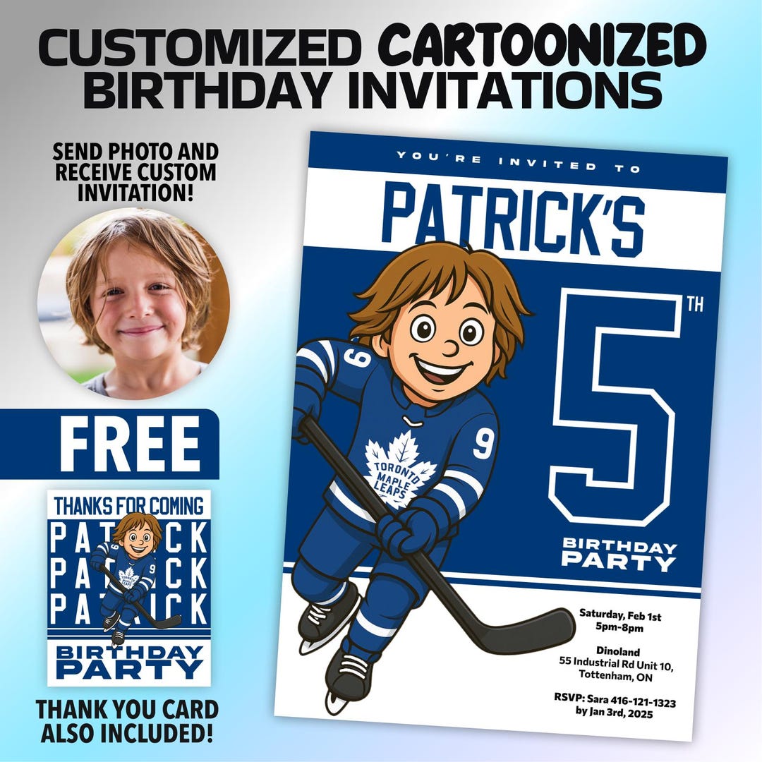 Hockey Birthday Invitation With Photo, Toronto Maple Leafs Party ...