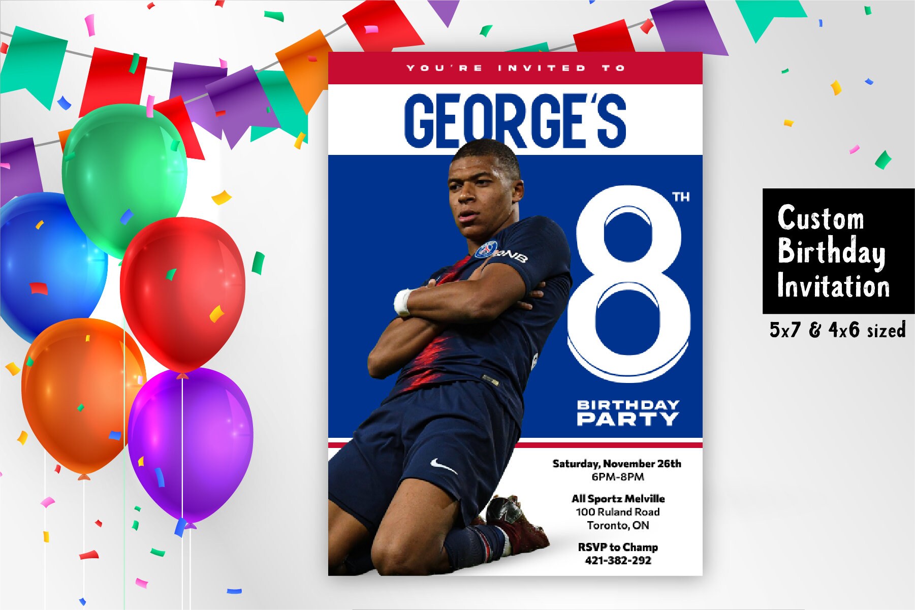 Kylian Mbappe Soccer Birthday Invite! Perfect for Socials, Print or ...
