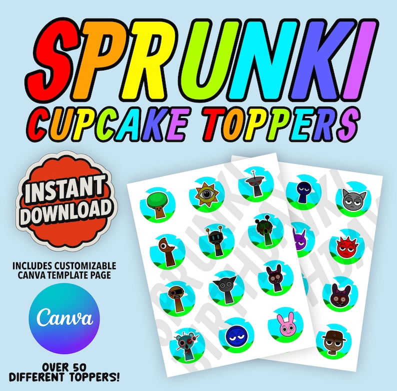 50+ Printable Sprunki Cupcake Toppers Template, Incredibox Sprunki ...