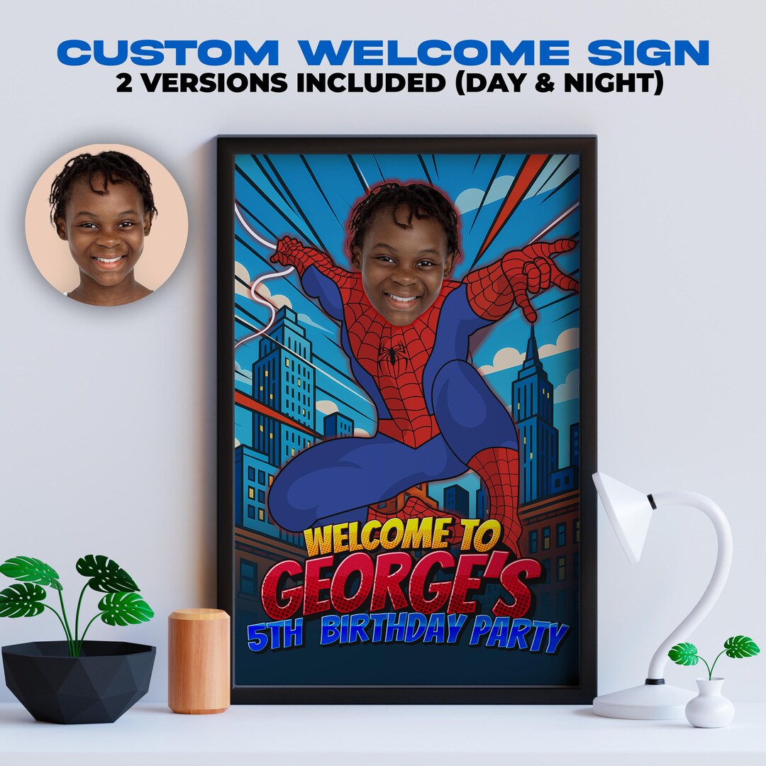 Spider-man Welcome Sign With Photo, Spider-man Welcome Party, Spider ...