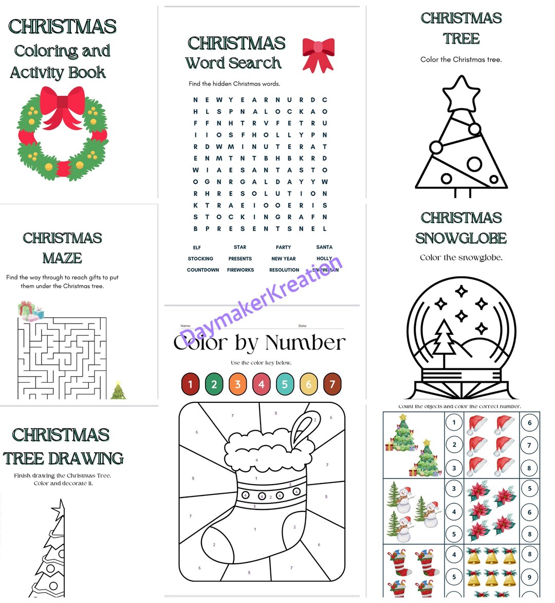 Kids, Children Christmas Coloring, Activity Pages, Book - Etsy