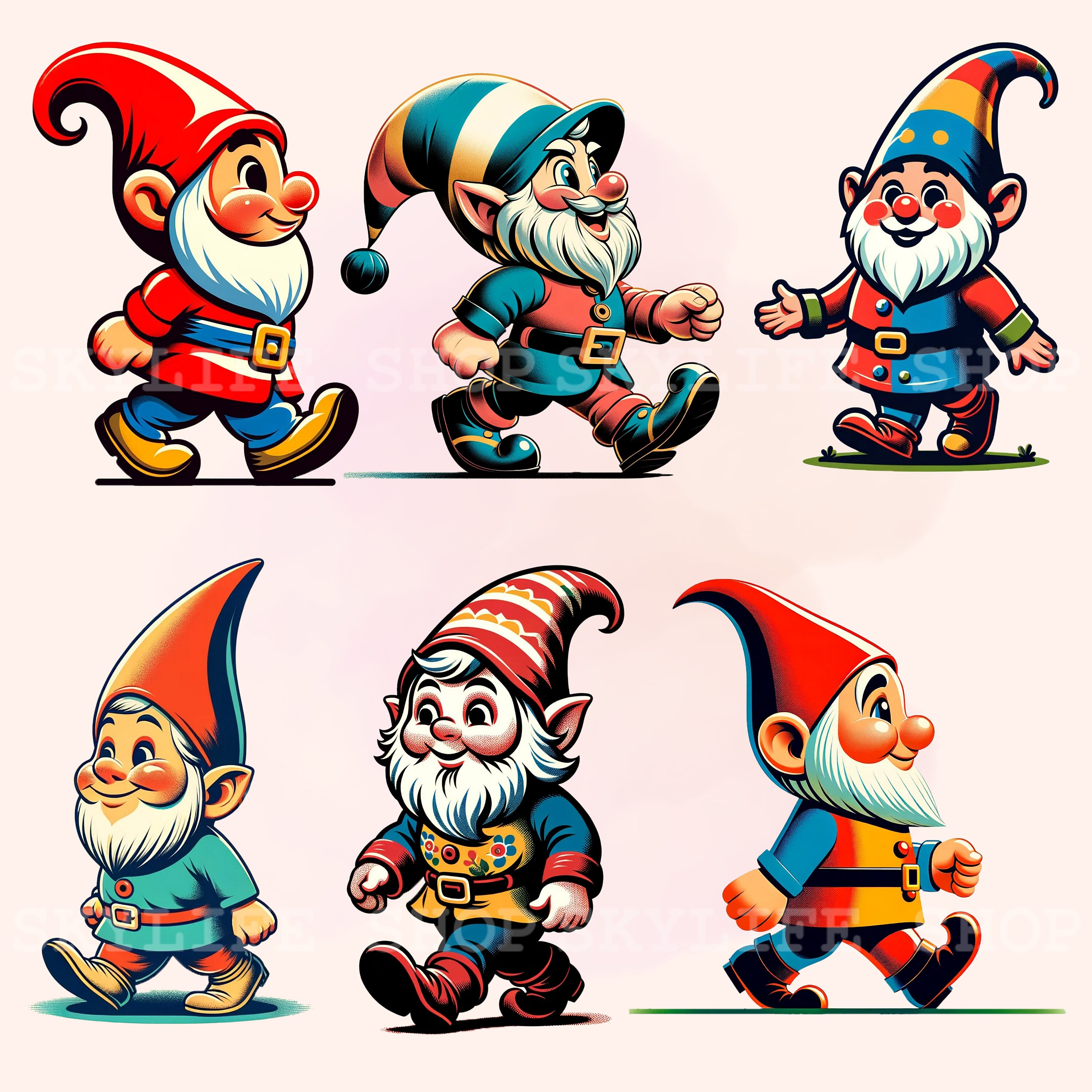 Vintage Gnome Walking Clipart Bundle 30 High-quality Pngs, Transparent ...