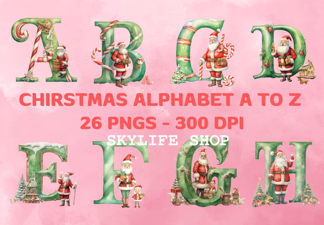 Watercolor Christmas Alphabet, Clipart 26 High Quality Pngs, Santa ...