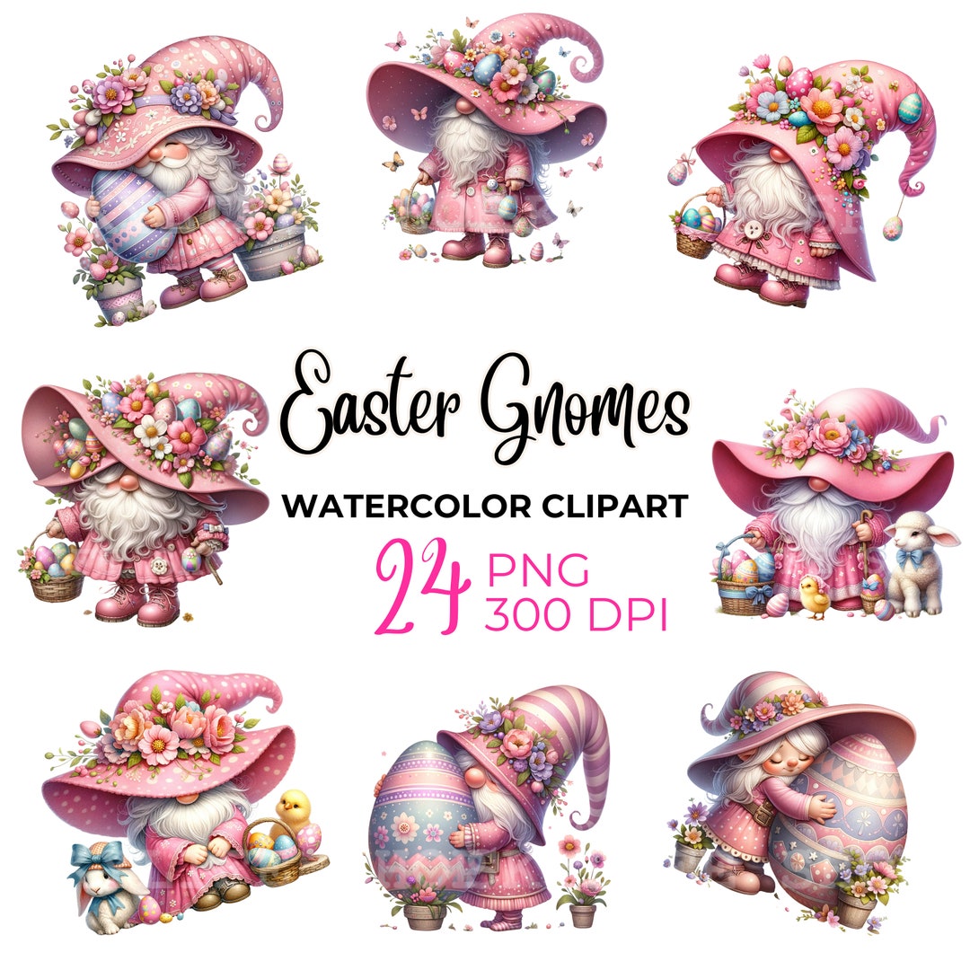 Watercolor Easter Gnome Clipart Bundle, Garden and Spring Gnome ...
