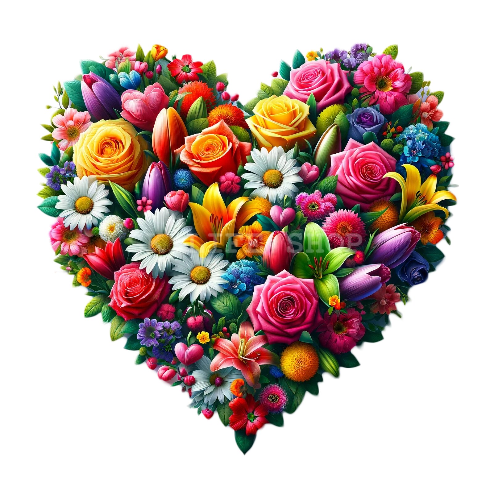 Watercolor Valentines Flower Heart Clipart Love Heart Png Files 25 Pngs ...