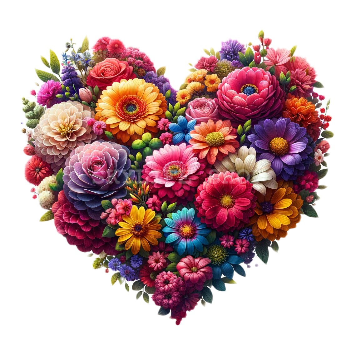 Watercolor Valentines Flower Heart Clipart Love Heart Png Files 25 Pngs ...