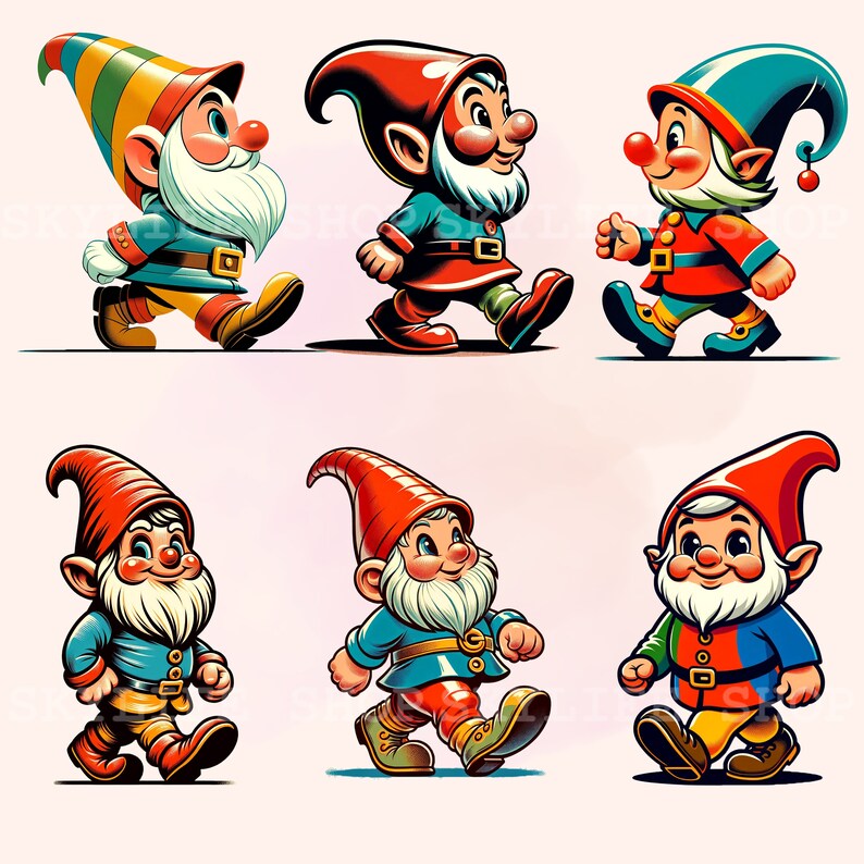 Vintage Gnome Walking Clipart Bundle 30 High-quality Pngs, Transparent ...