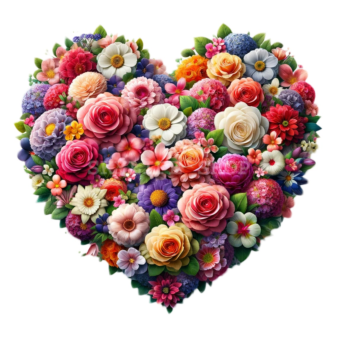 Watercolor Valentines Flower Heart Clipart Love Heart Png Files 25 Pngs ...