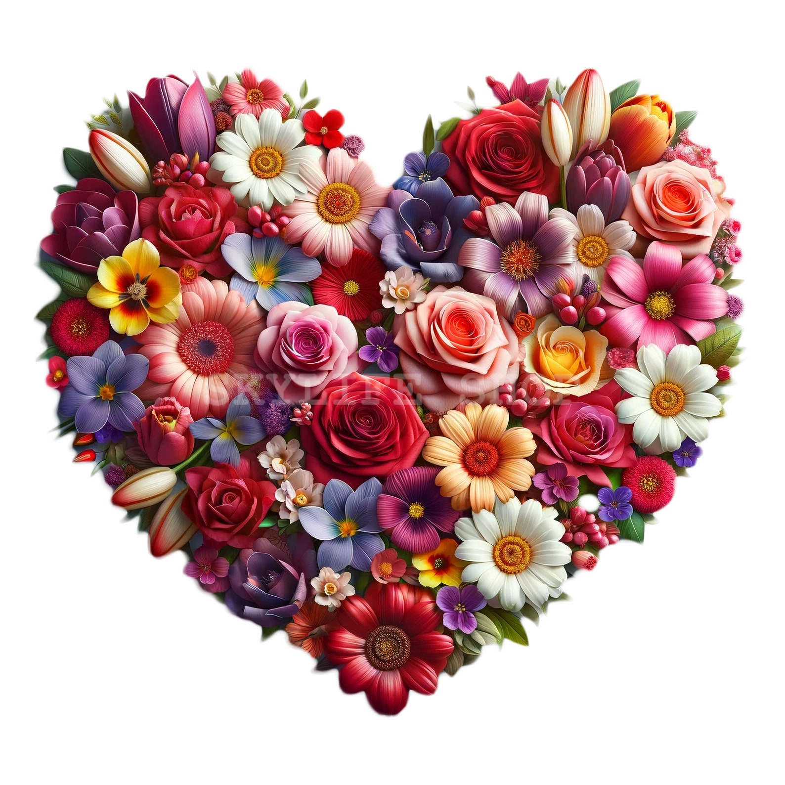 Watercolor Valentines Flower Heart Clipart Love Heart Png Files 25 Pngs ...