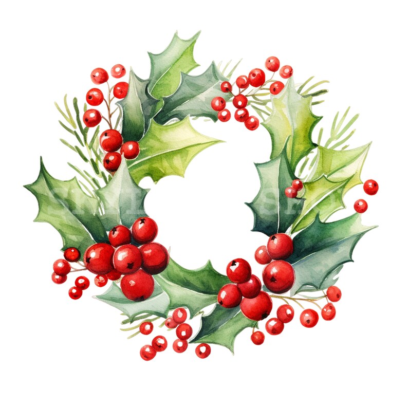 Watercolor Christmas Wreath,clipart 16 High Quality Pngs, Digital ...