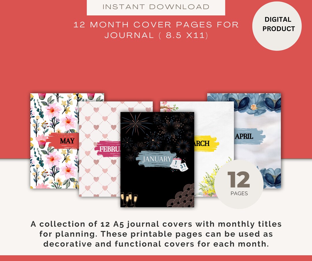 A Collection of 12 Month Journal Covers| Year 2024| Printable| Digital ...