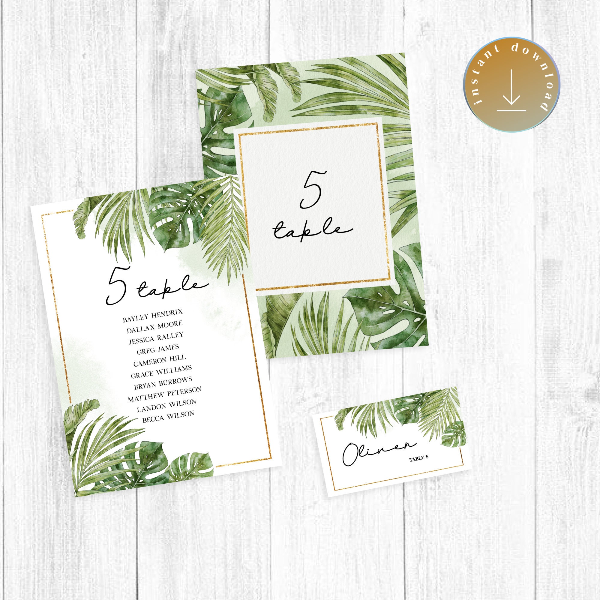 Tropic Wedding Seating Card Template and Place Card Template, Place ...