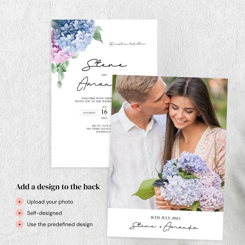 Hydrangea Wedding Invitation Template Set, Garden Wedding Invite Suite ...