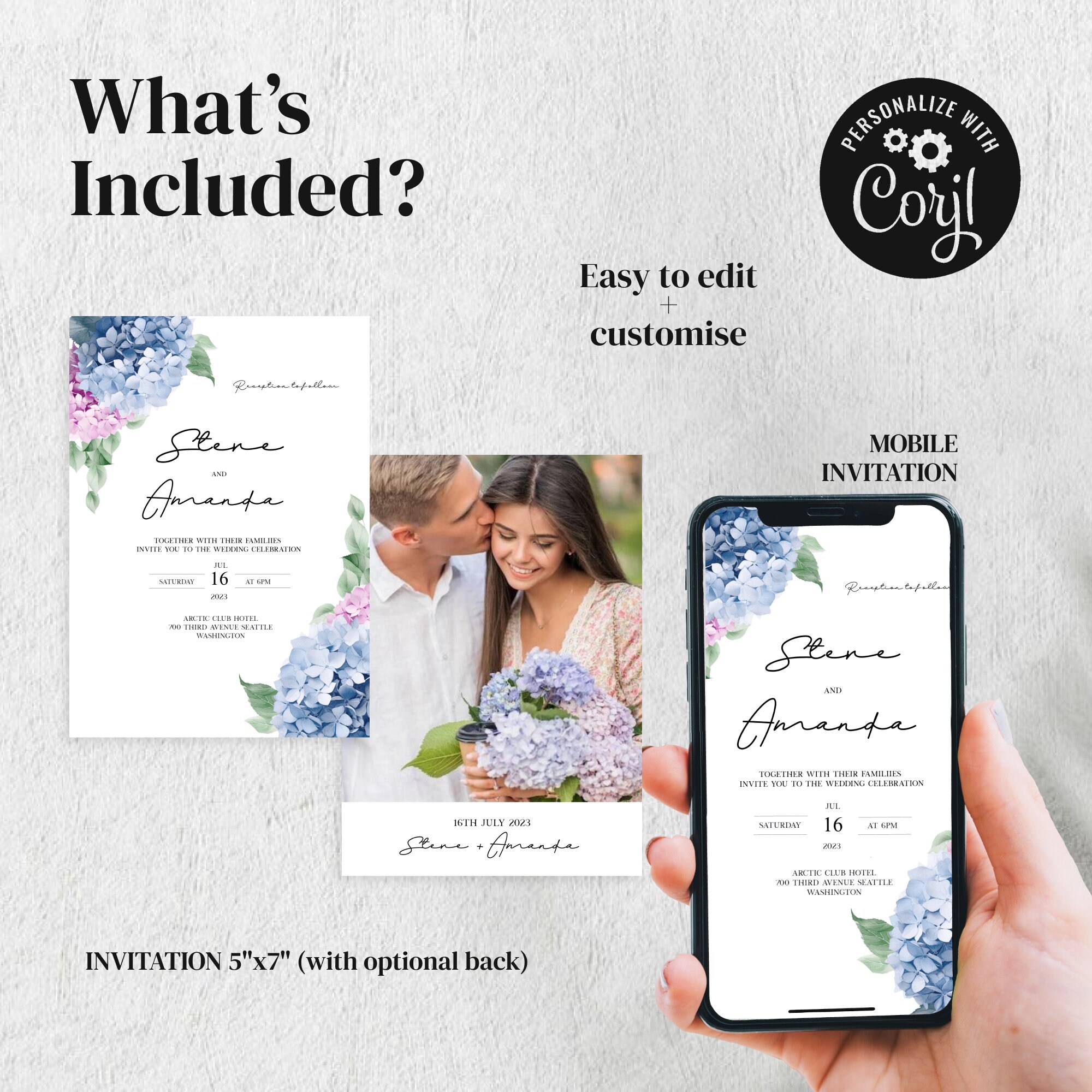 Hydrangea Wedding Invitation Template Set, Garden Wedding Invite Suite ...