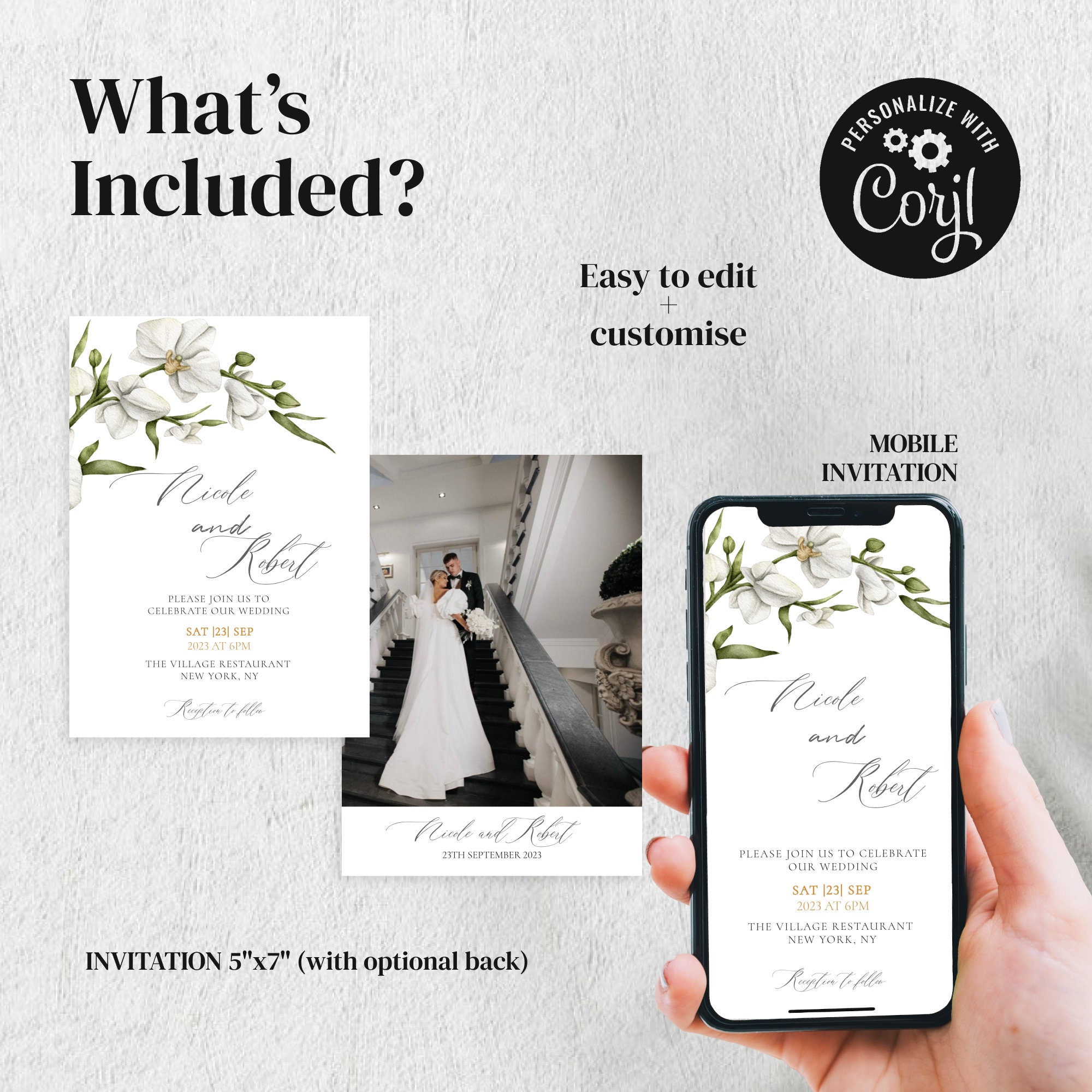 Orchid Wedding Invitation Template Set, Orchid Wedding Invitation ...