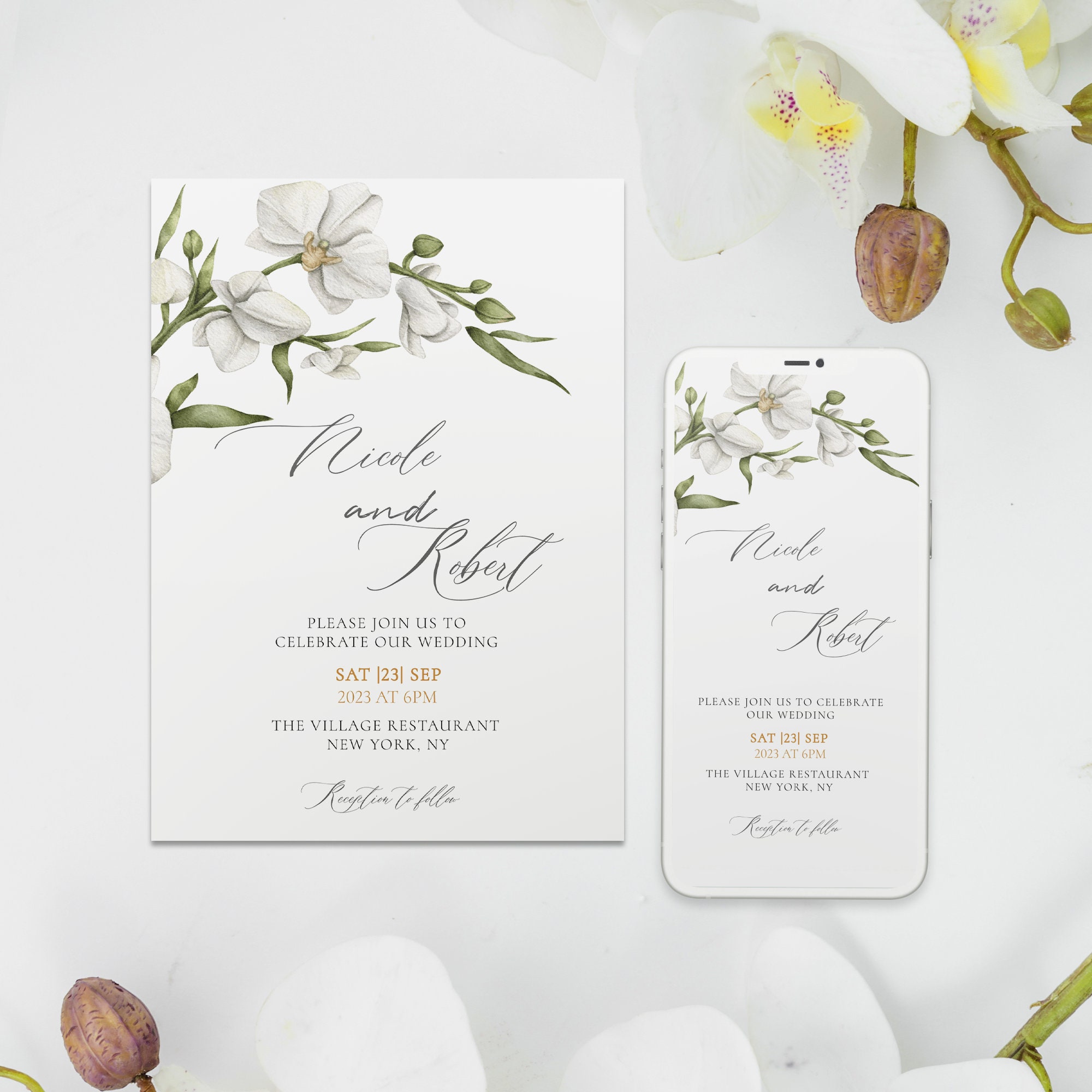Orchid Wedding Invitation Template Set, Orchid Wedding Invitation ...