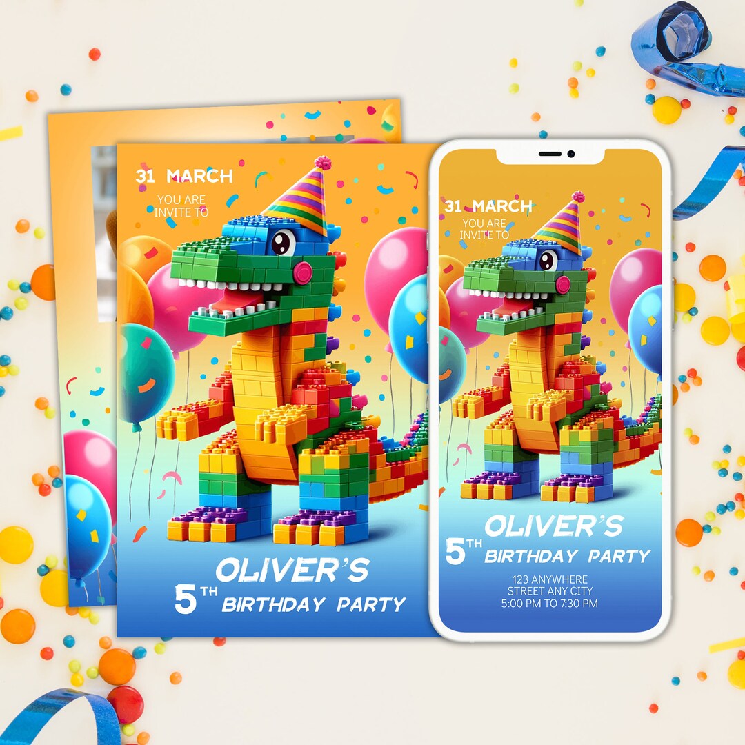 Building Blocks Birthday Invitation, Building Bricks Kids Birthday ...