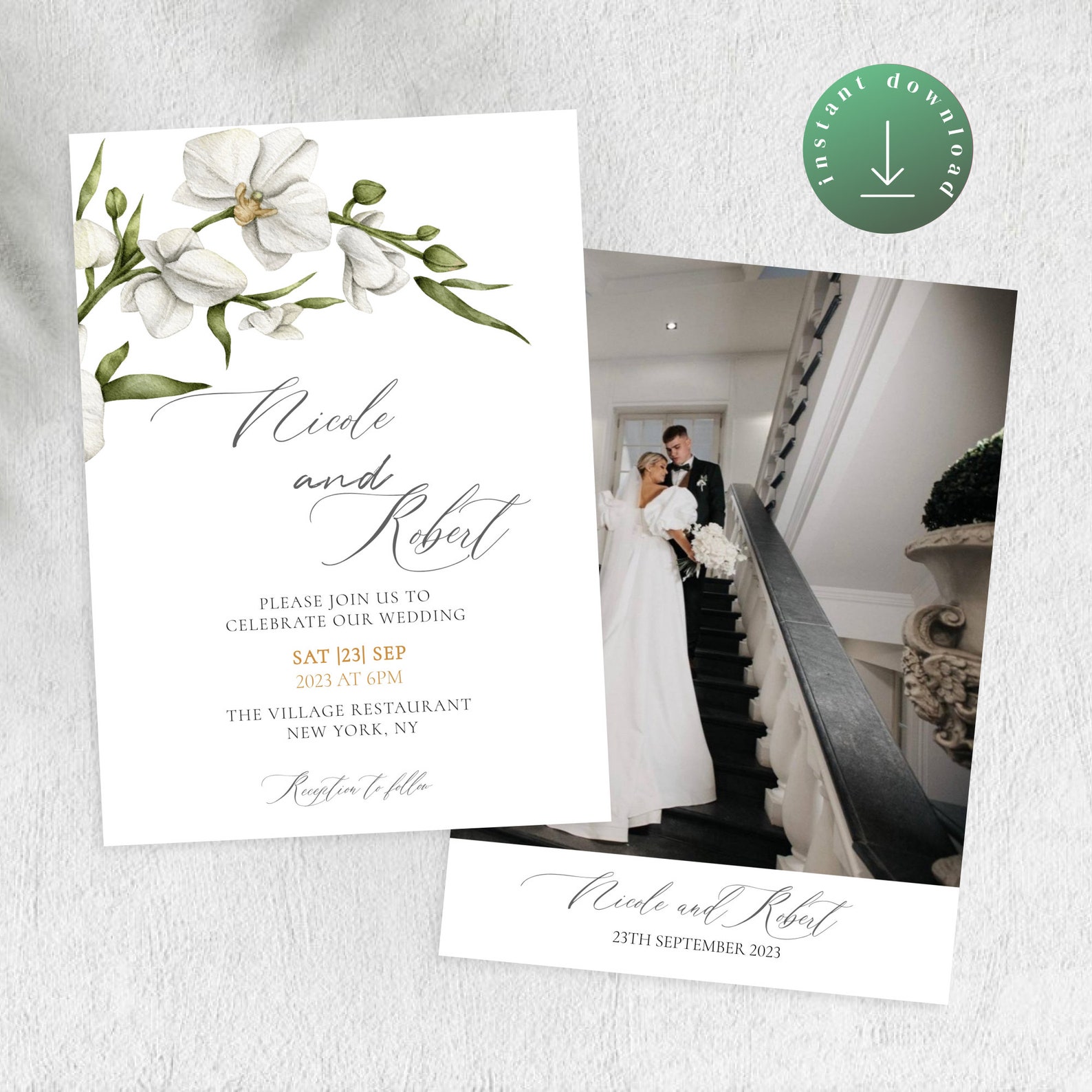 Orchid Wedding Invitation Template Set, Orchid Wedding Invitation ...