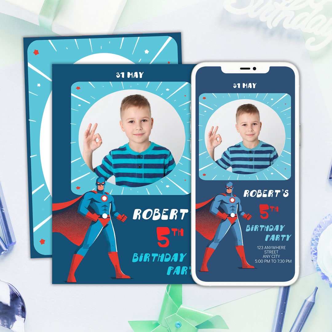 Superman Birthday Invitation Template, Kids Birthday Party Invite ...