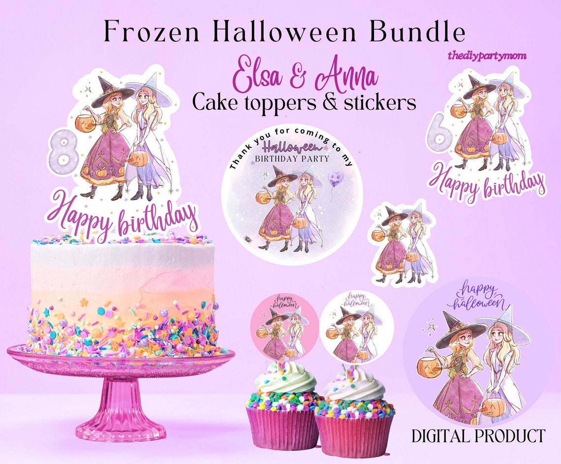 Frozen Halloween Party Bundle Printable Cake Toppers and Stickers, Elsa ...
