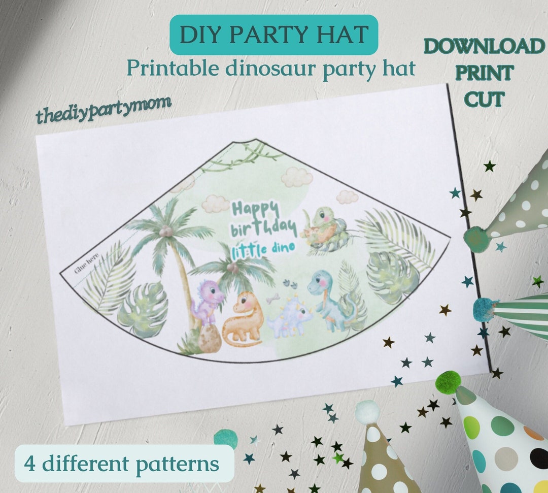 Printable Dinosaur Party Hats in Four Different Patterns, DIY Party ...