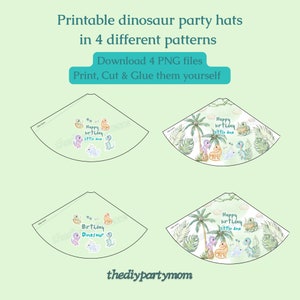 Printable Dinosaur Party Hats in Four Different Patterns, DIY Party ...