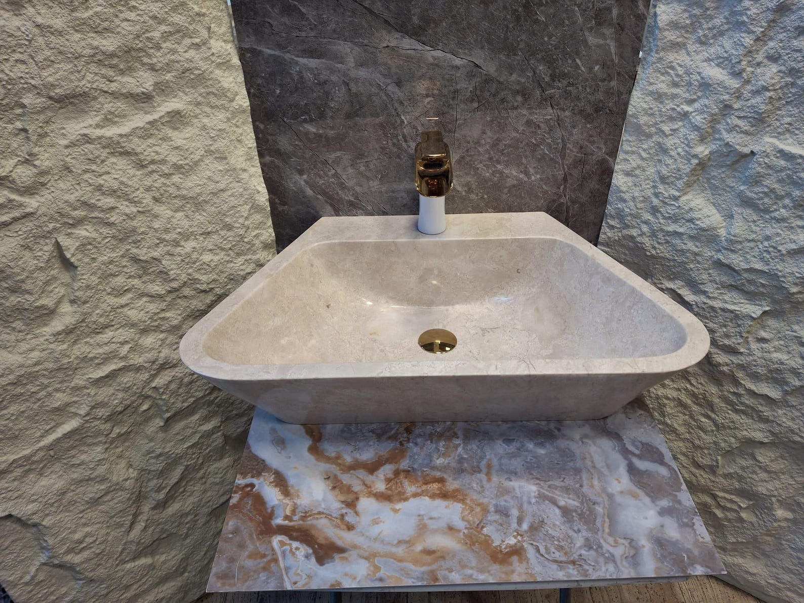 Trapezoid Beige Marble Sink: Handcrafted Natural Stone Wash Basin - Etsy