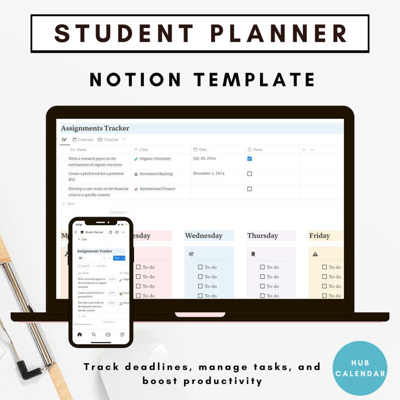 Notion Student Planner, Academic College Study Planner, ADHD Notion ...
