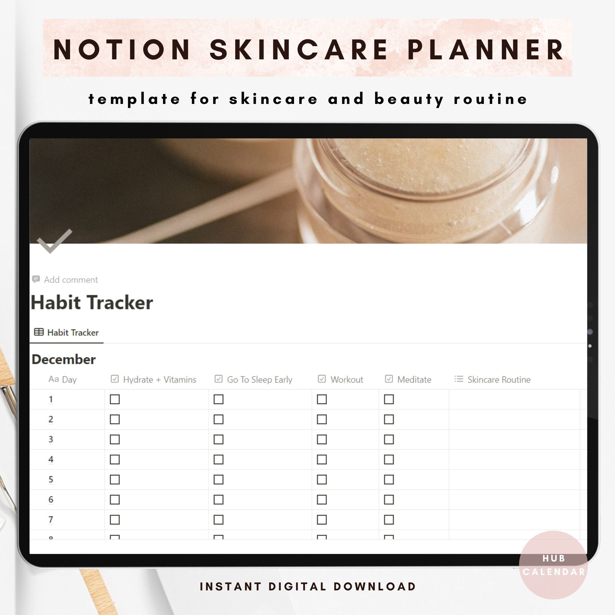Skin Care Notion Tracker Notion Template Skincare Glow Up Planner
