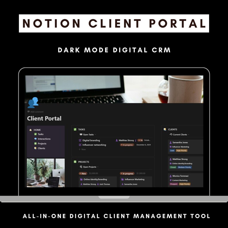CRM Notion, Notion Portal Template, Client Management Dashboard, Notion Sales Planner, Client ...