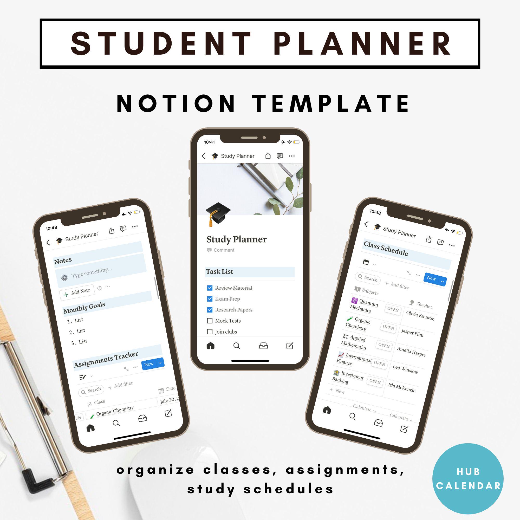 Notion Student Planner, Academic College Study Planner, ADHD Notion ...