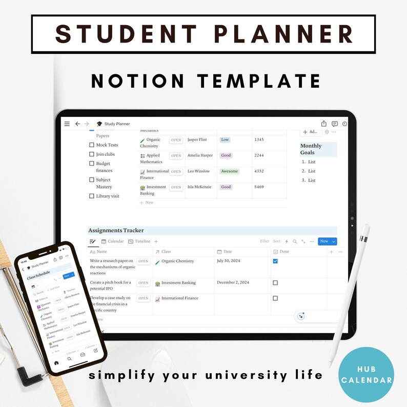 Notion Student Planner, Academic College Study Planner, ADHD Notion ...