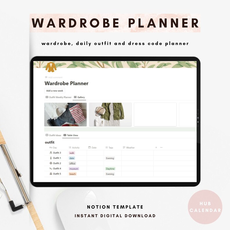 Notion Wardrobe Template, Minimalist Closet Manager, Outfit Planning ...