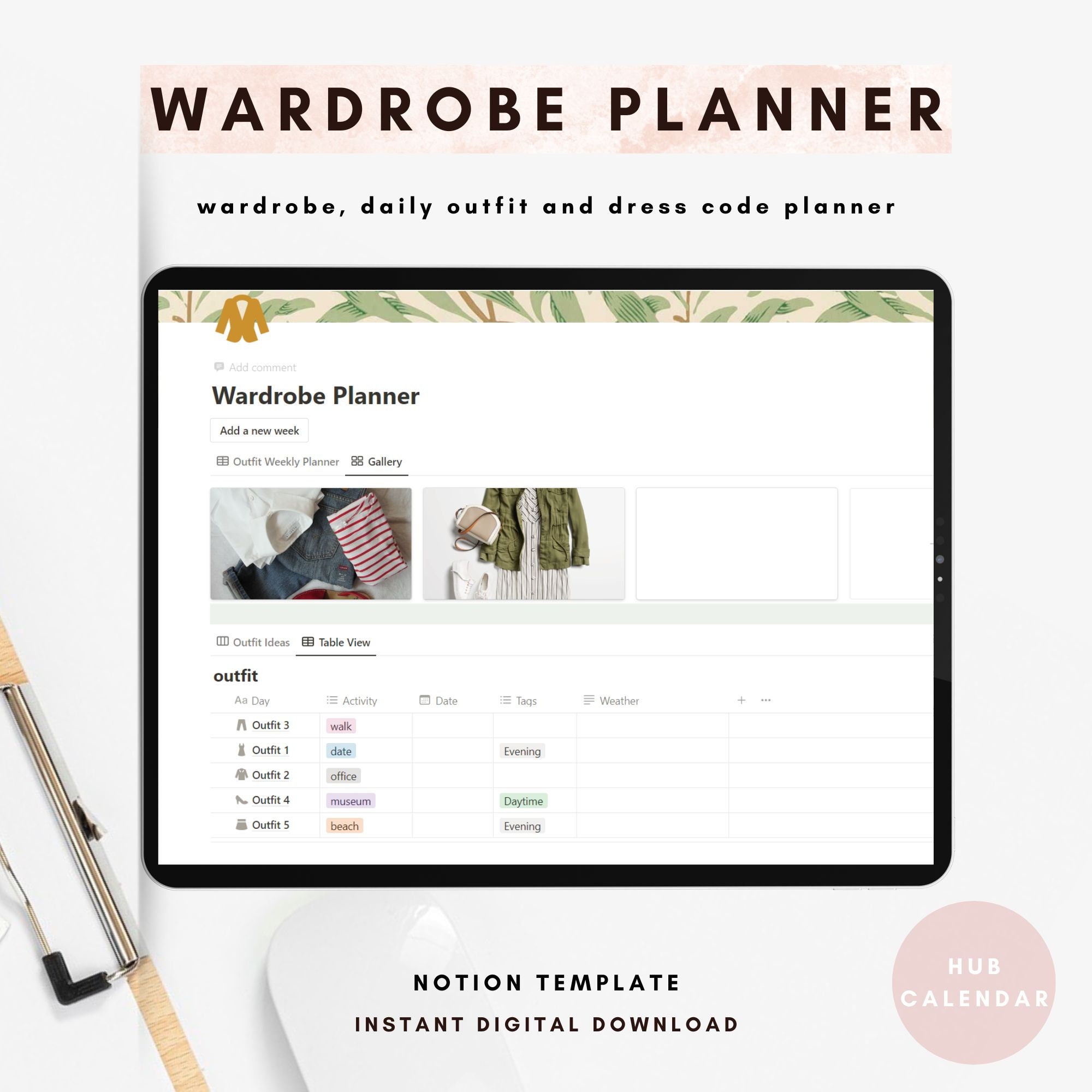 Notion Wardrobe Template, Minimalist Closet Manager, Outfit Planning ...