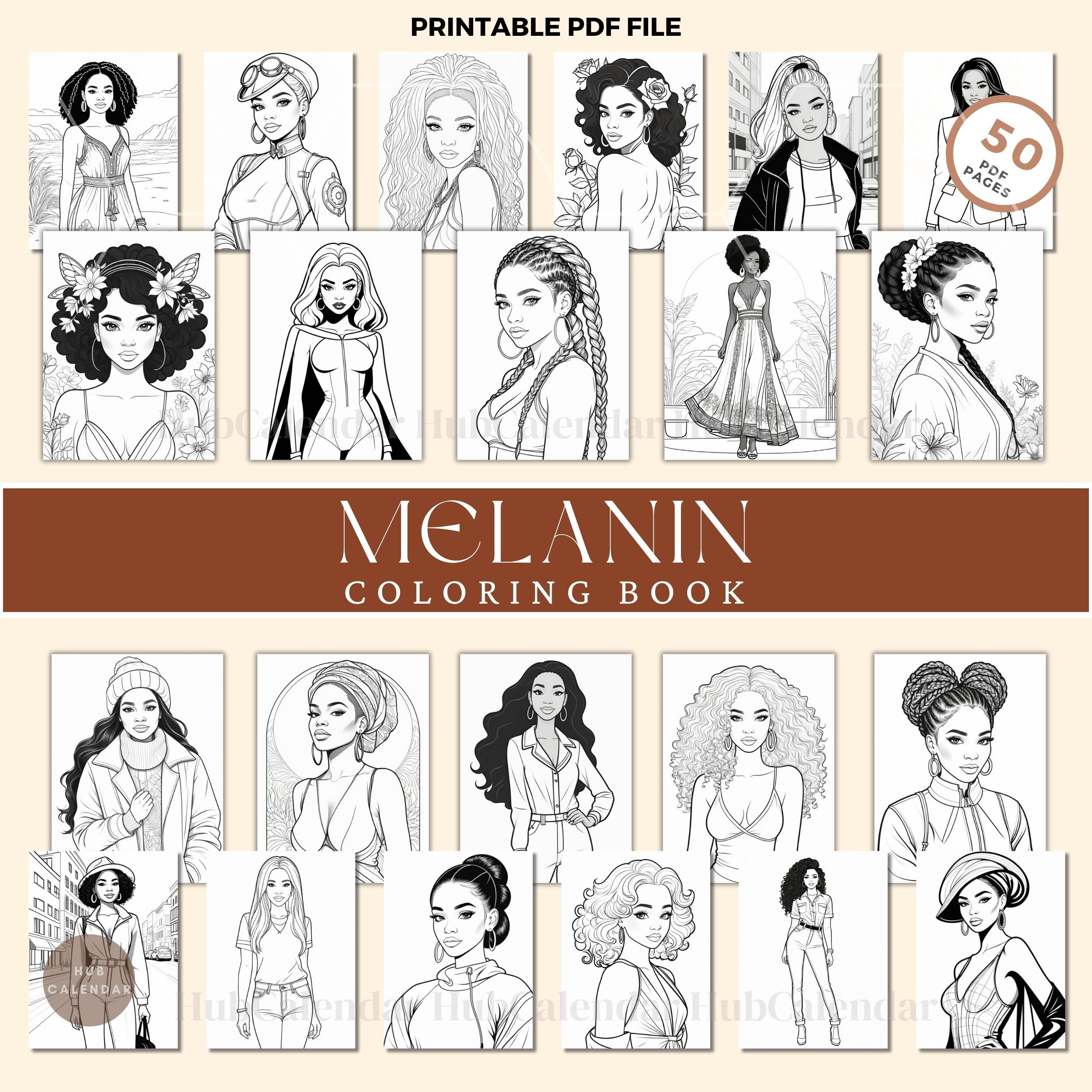 Melanin Coloring Book, 50 Pages Black Girl Fashion Coloring Book for ...