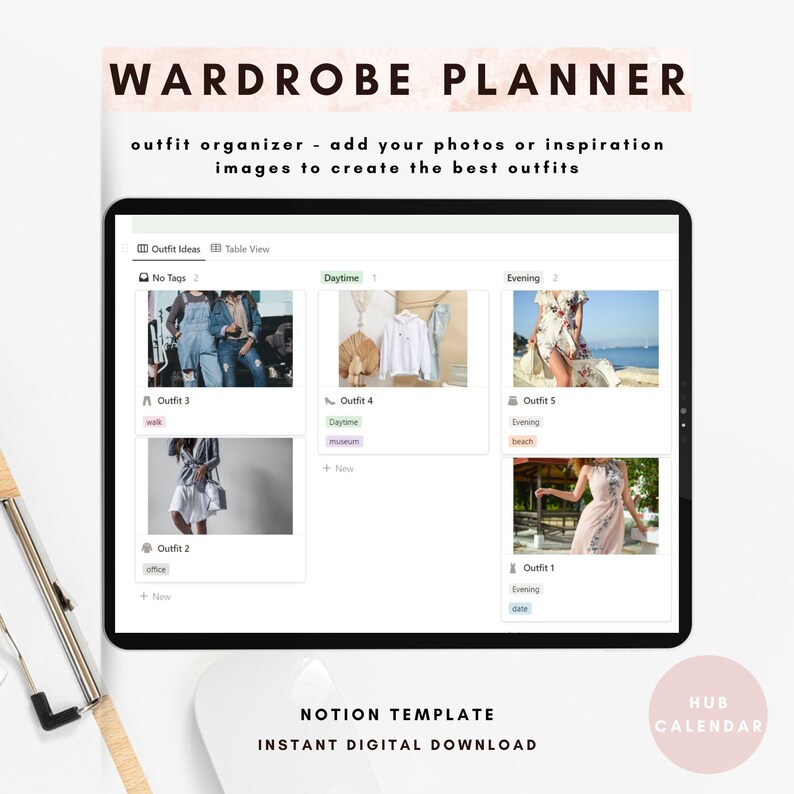Notion Wardrobe Template, Minimalist Closet Manager, Outfit Planning ...