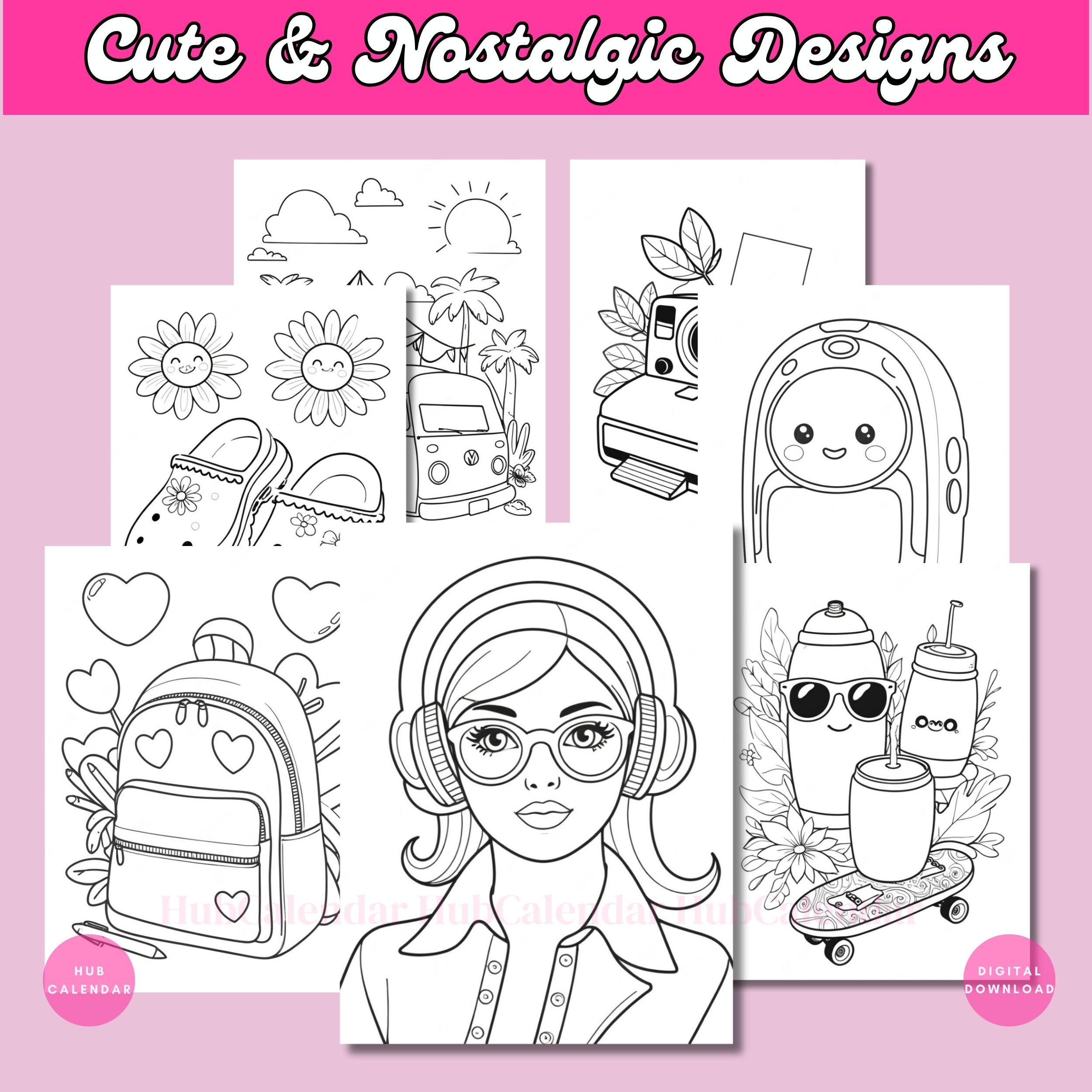 Preppy Coloring Pages, Y2K Aesthetics Coloring Book Printable, 50 ...