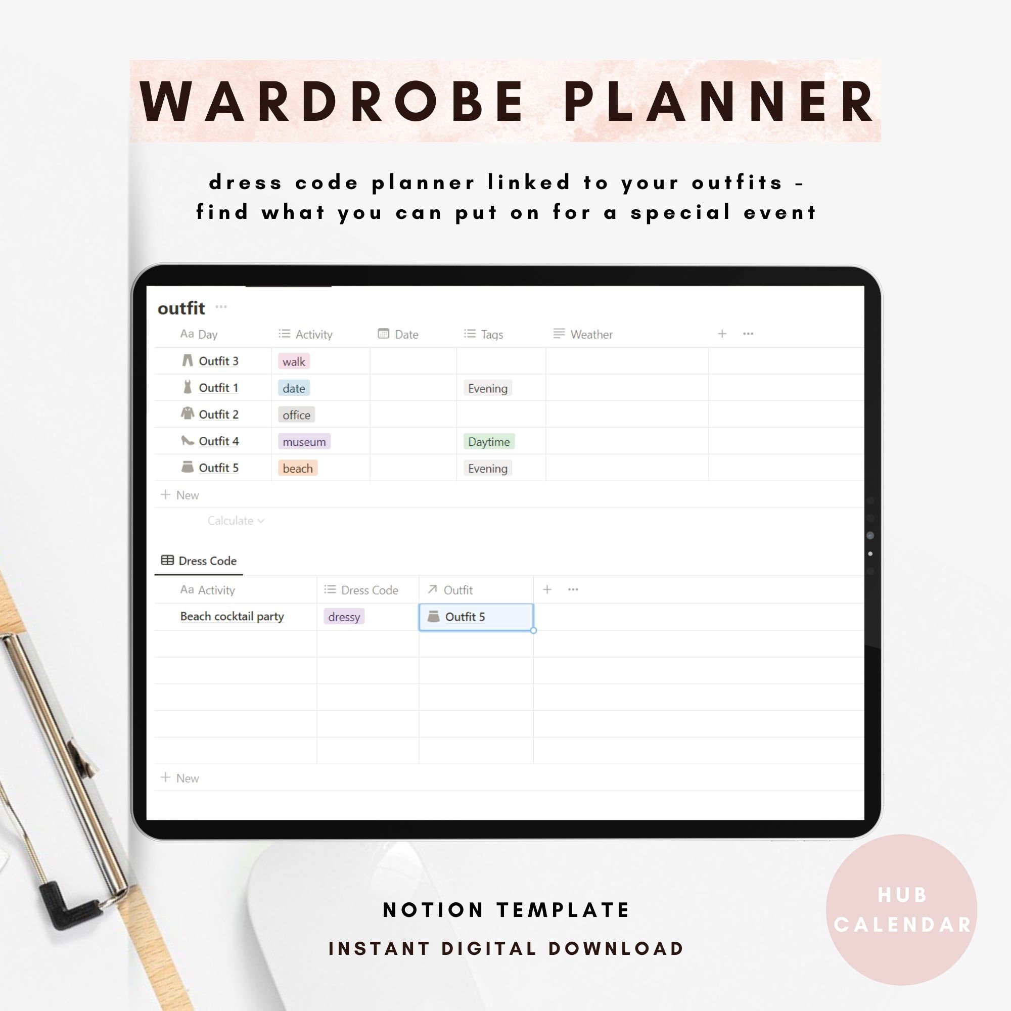 Notion Wardrobe Template, Minimalist Closet Manager, Outfit Planning ...